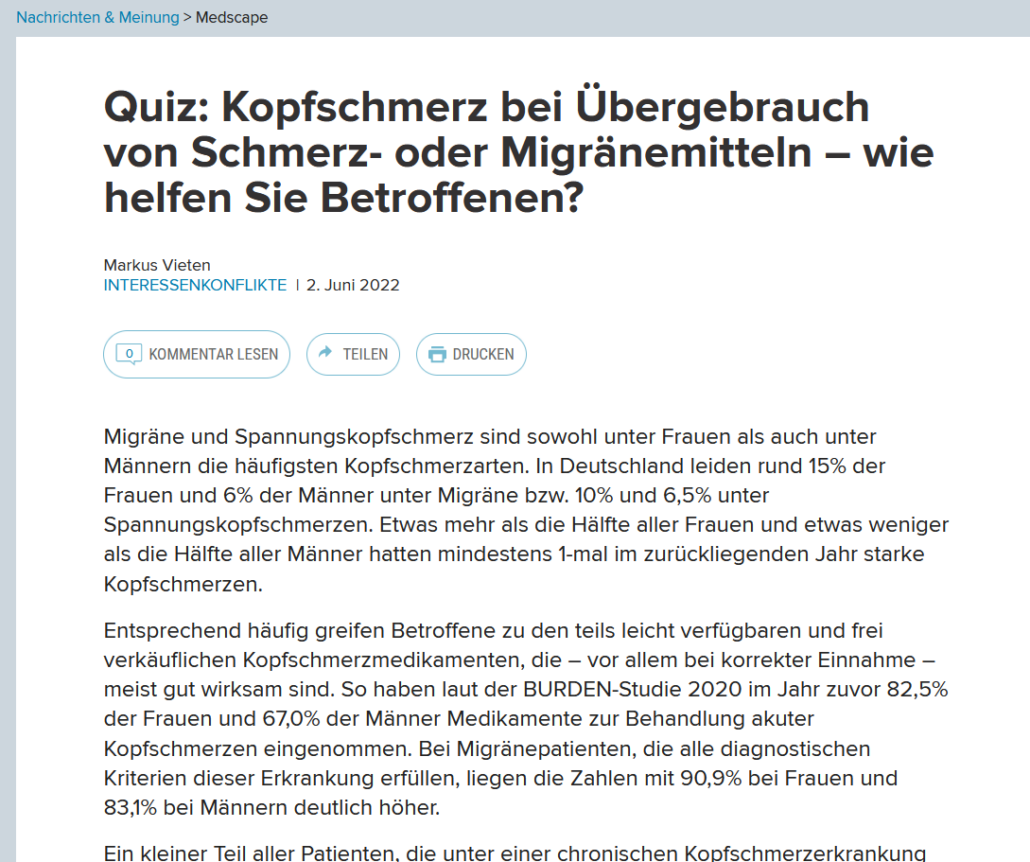 Medscape-Quiz – Der Medikamentenkopfschmerz | Markus Vieten